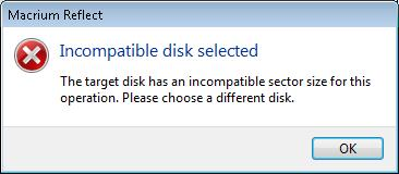 Incompatible Disk Selected